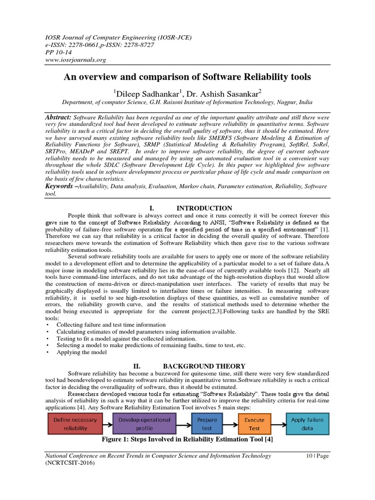 An Overview and Comparison of Software Reliability Tools: Dileep ...