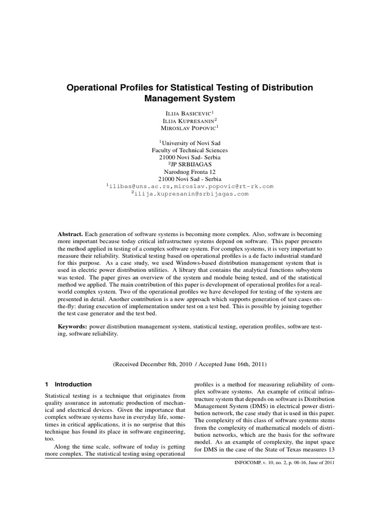 Operational Profiles For Statistical Testing of Distribution Management ...