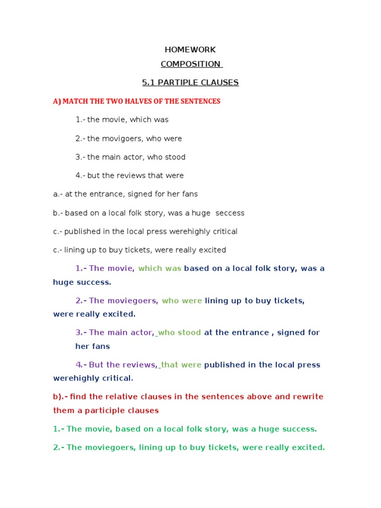 A) Match The Two Halves of The Sentences: Homework Composition 5.1 ...