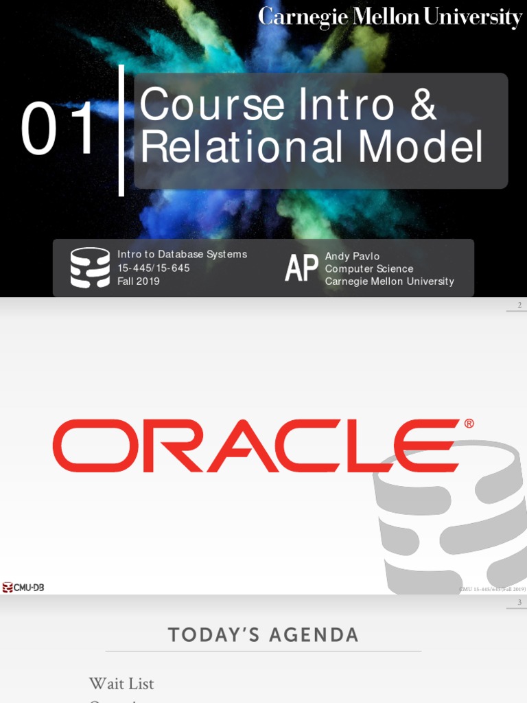 Course Intro & Relational Model: Intro To Database Systems Andy Pavlo | PDF | Relational ...