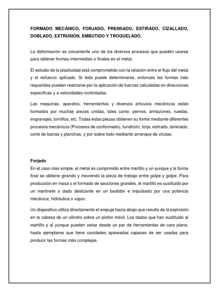 Procesos de Fabricacion - Formado Mecanico, Forjado, Prensado, Estirado ...