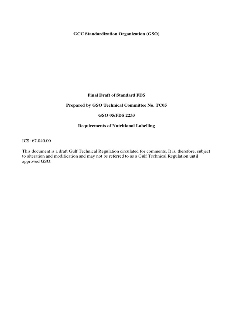 GCC Standardization Organization (GSO) | PDF | Nutrition Facts Label | Saturated Fat