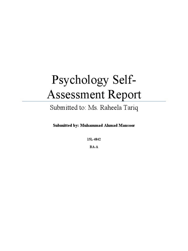 Psychology Self-Assessment Report: Submitted To: Ms. Raheela Tariq ...