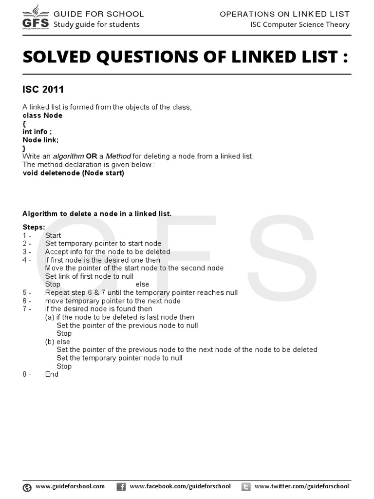 ISC Solved Linked List Algorithms PDF | PDF | Pointer (Computer ...