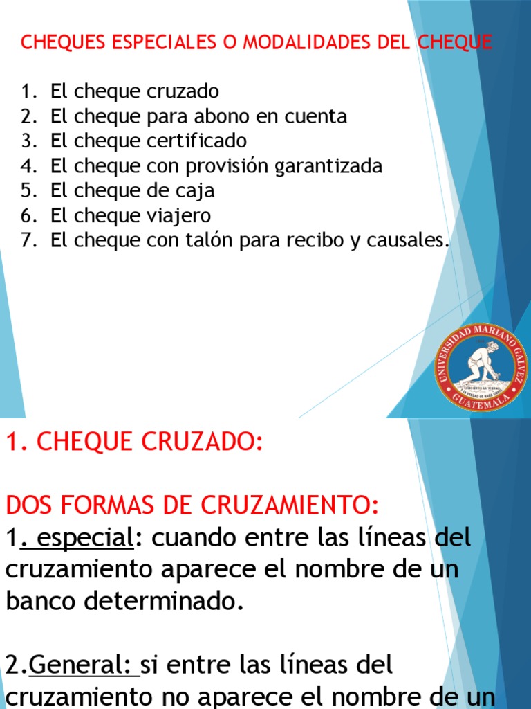 Diapositivas - Modalidades Del Cheque1 | PDF | Cheque | Bancos