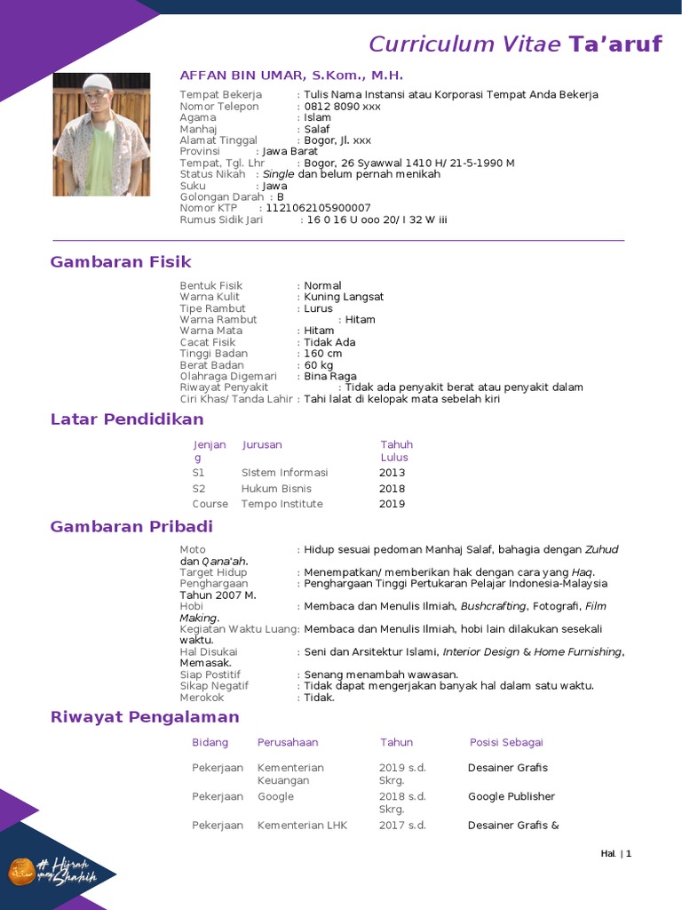 CV Taaruf April 2020 | PDF