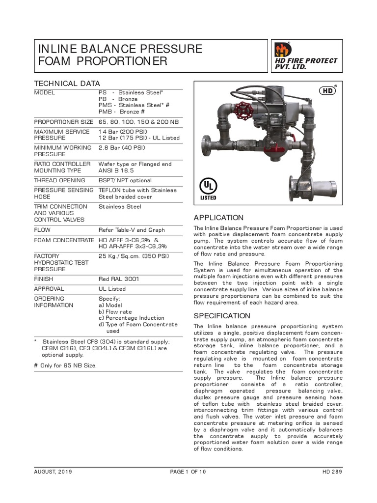 Inline Balance Pressure Foam Proportioner: HD Fire Protect Pvt. Ltd ...