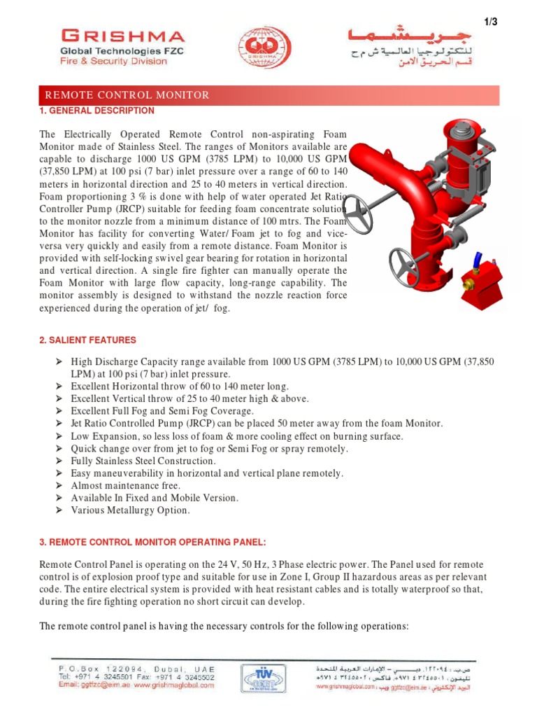 Remote-Controlled High-Capacity Foam Monitor for Effective Firefighting ...