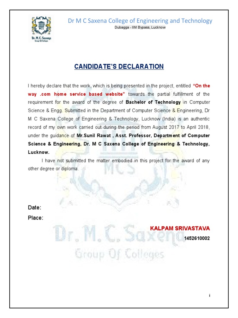 B.tech Computer Science Project Report | PDF | Academic Degree | Computing