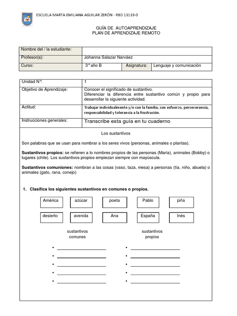 Guía de Sustantivos para Aprendizaje Remoto | PDF | Sustantivo