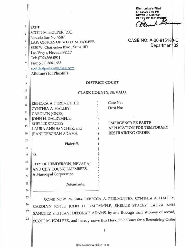 CASE NO: A-20-815160-C Department 32: Electronically Filed 5/18/2020 3 ...