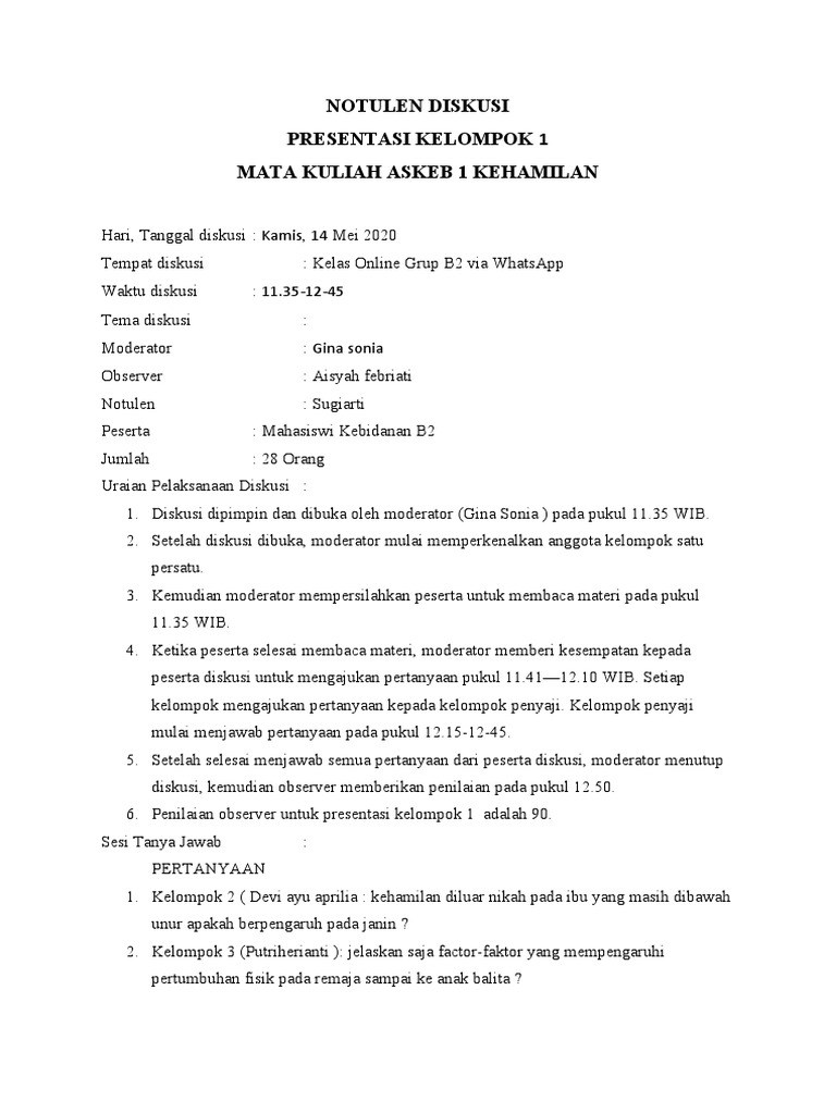 Notulen Diskusi Presentasi Kelompok Asistensi | PDF