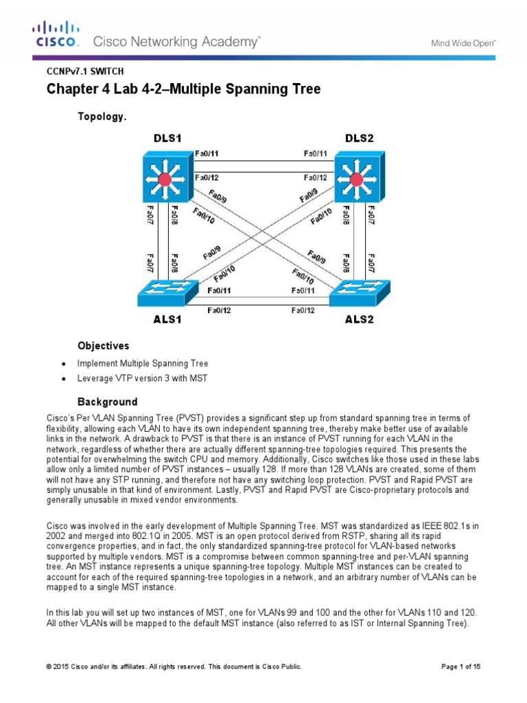 Chapter 4 Lab 4-2-Multiple Spanning Tree: Topology | PDF | Physical Layer Protocols | Data ...