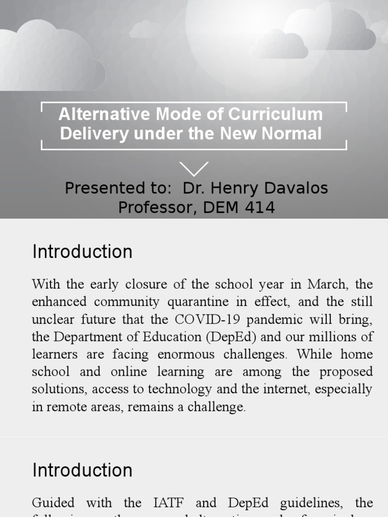 Alternative Mode of Curriculum Delivery Under The New Normal | Download ...