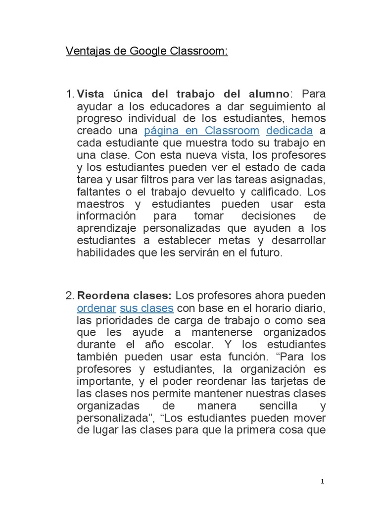 Ventajas Clave de Google Classroom | PDF | Informática | Aprendizaje