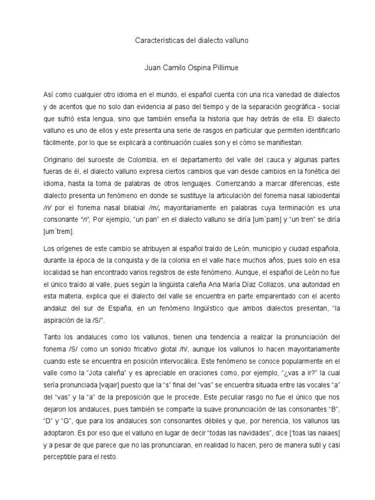 Características del dialecto valluno | PDF | Dialecto | Semiótica