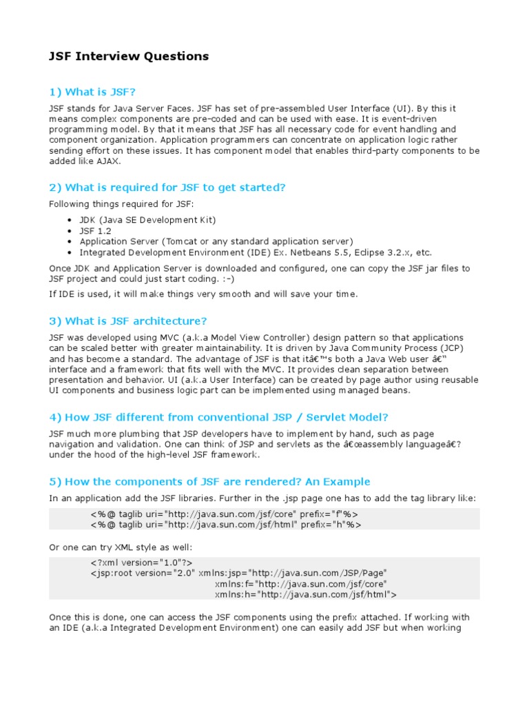 JSF Interview Questions | PDF | Java Server Faces | Model–View–Controller