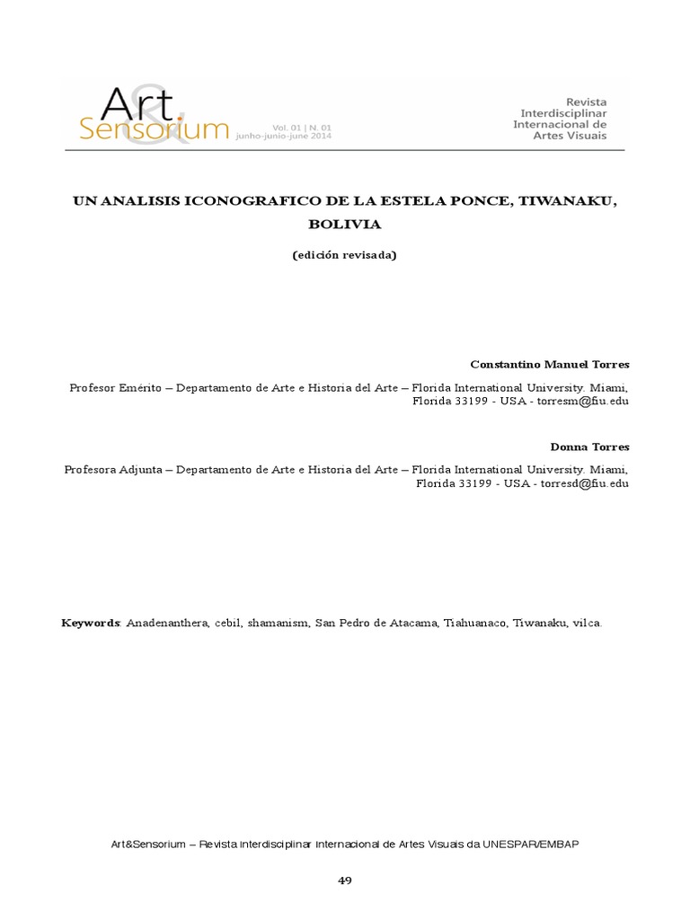 Un Analisis Iconografico de La Estela Ponce, Tiwanaku PDF | PDF ...