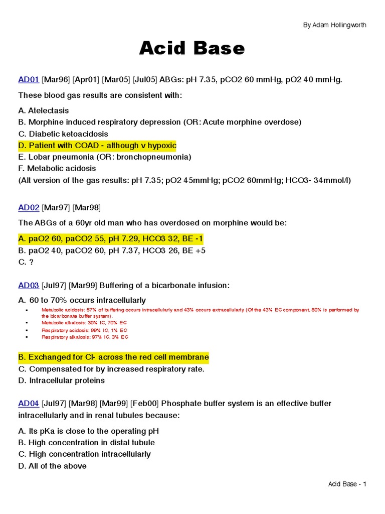 Acid Base: by Adam Hollingworth | PDF | Buffer Solution | Bicarbonate