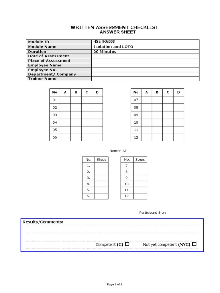 Isolation and LOTO Assessment | PDF