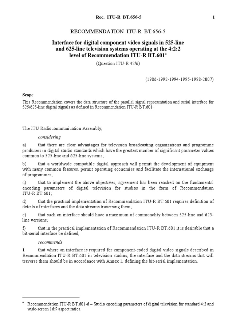 Itu-R BT.656-5 | PDF | Electrical Connector | Electromagnetic Interference