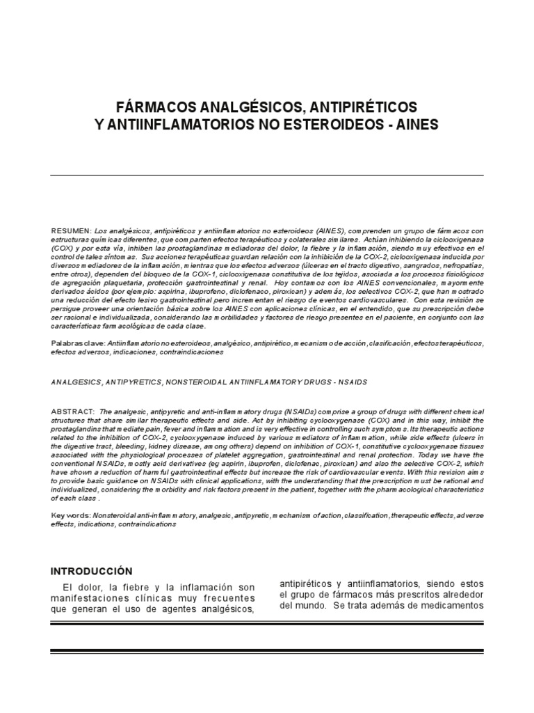 Fármacos Analgésicos, Antipiréticos Y Antiinflamatorios No Esteroideos - Aines | PDF | Medical ...