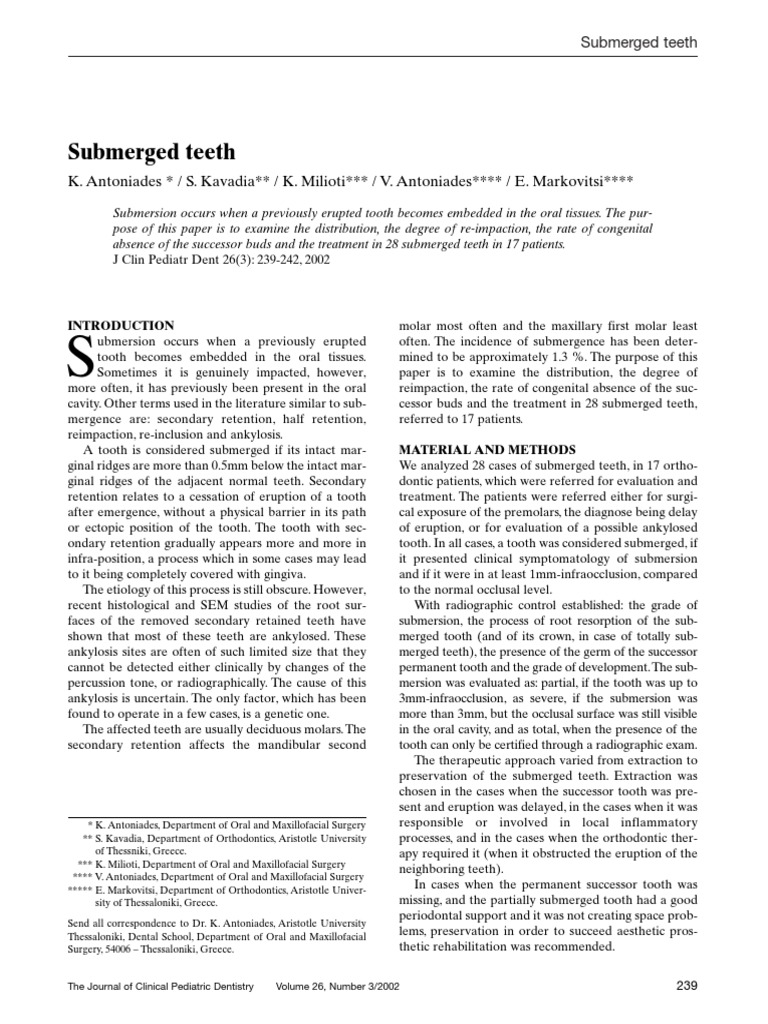 Submerged Human Deciduous Molars and Ankylosis | PDF | Tooth | Human Tooth