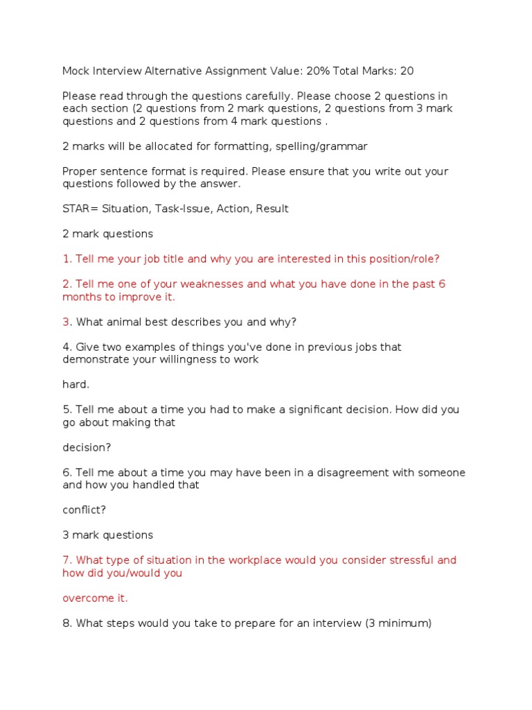Mock Interview Alternative Value | PDF | Question | Interview