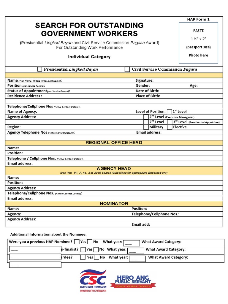 Search For Outstanding Government Workers: HAP Form 1 | PDF | Social ...