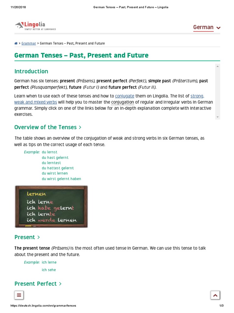 German Tenses - Past, Present and Future - Lingolia PDF | PDF ...