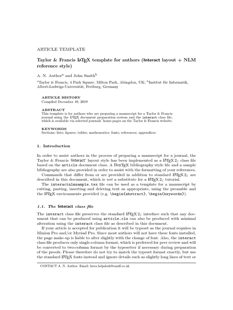 Article Template Taylor & Francis L TEX Template For Authors (Interact ...