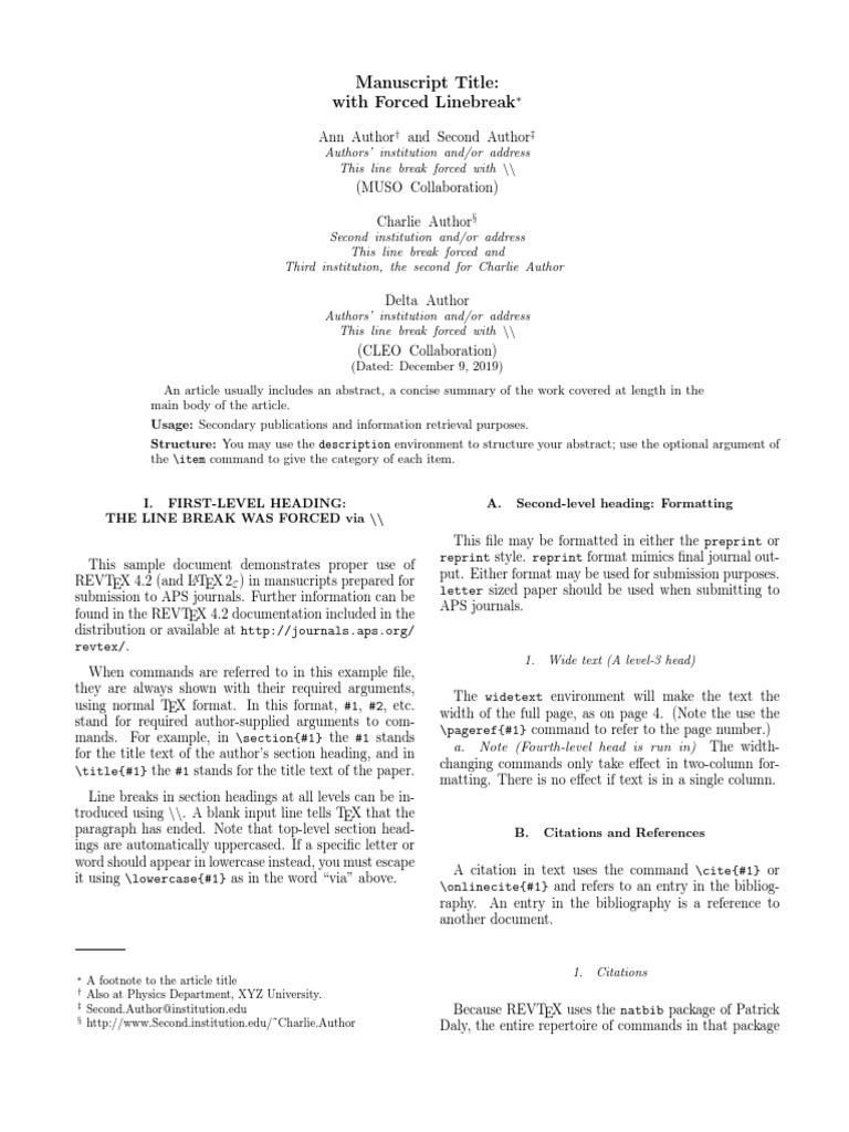 Revtex 4 Dot 2 Template and Sample | Download Free PDF | Citation | Writing