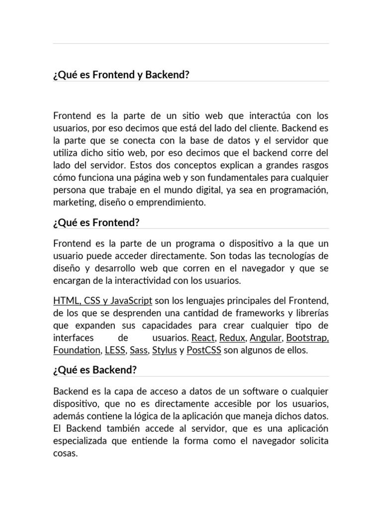 Qué Es Frontend y Backend | PDF | Extremos delantero y trasero ...