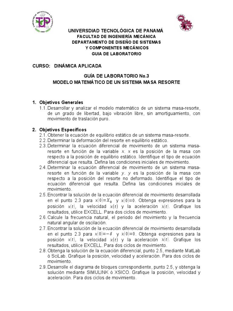 Lab3 - MODELO MATEMÁTICO DE UN SISTEMA MASA RESORTE | Descargar gratis ...