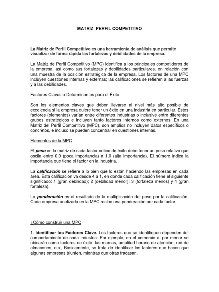 Guía de la Matriz de Perfil Competitivo | PDF | Matriz (Matemáticas ...