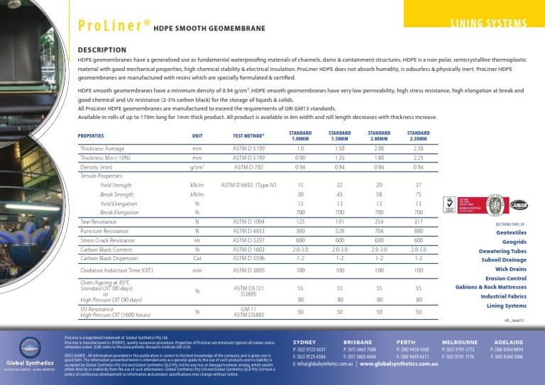 Global Synthetics Proliner HDPE Smooth Datasheet | PDF | Building ...