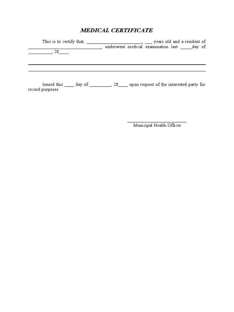 Sample Form of Health Certificate | PDF