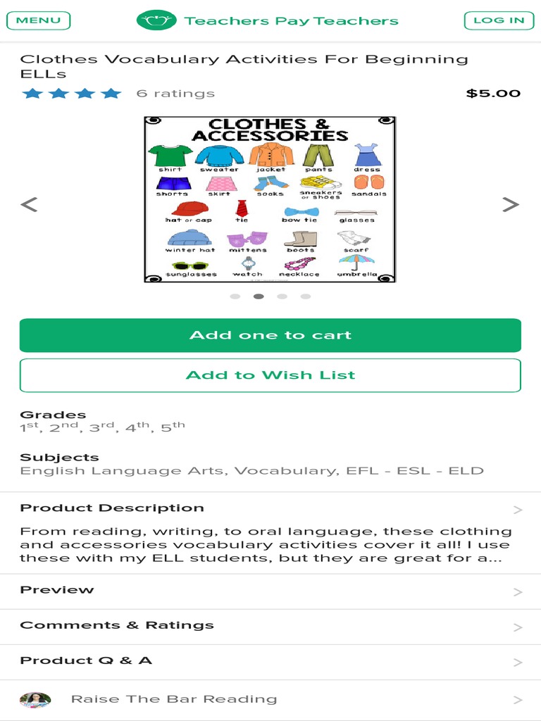 Clothes Vocabulary Activities for ELLs | PDF | Language Arts ...