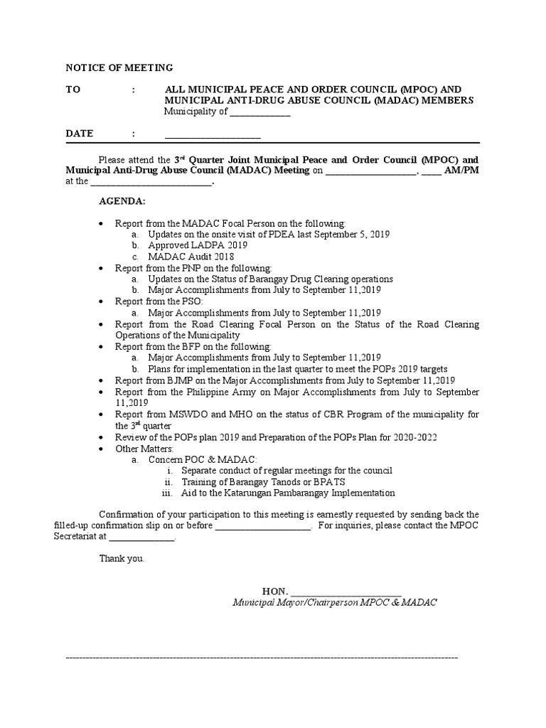 Sample Notice of Meeting | PDF | Government | Public Sphere