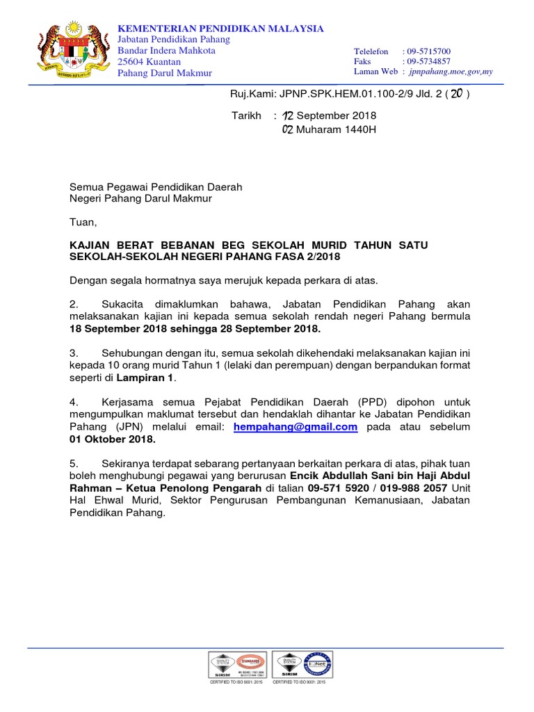 Letterhead KS Berat Beg Sekolah Fasa 2 | PDF