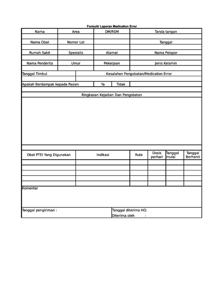 Formulir Pelaporan Medication Error | PDF