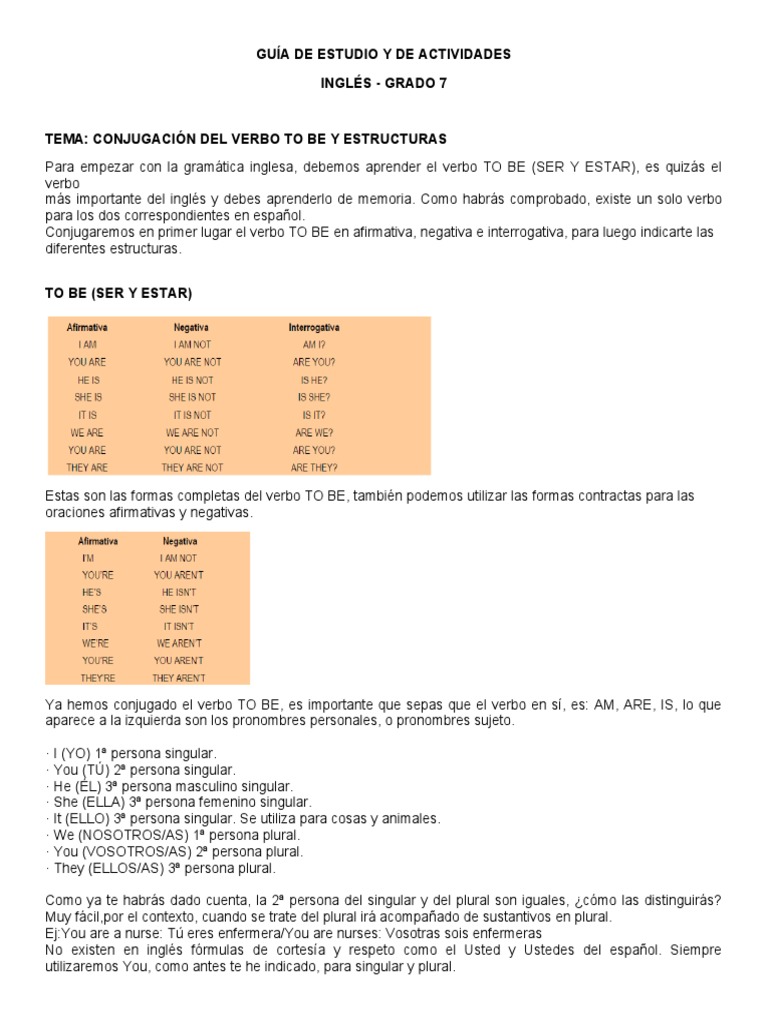 (Grado 7) Guía de Estudio y de Actividades | PDF | Plural | Verbo