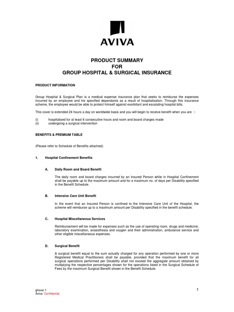 Product Summary FOR Group Hospital & Surgical Insurance | PDF ...