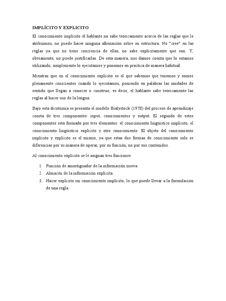 Conocimiento Implícito y Explícito | PDF | Segundo lenguaje | Conocimiento