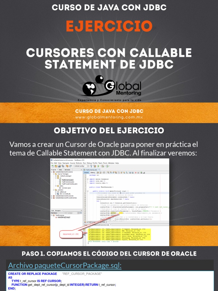 CJDBC B Ejercicio 05 CallableStatement Cursores PDF | PDF | Java (lenguaje de programación ...