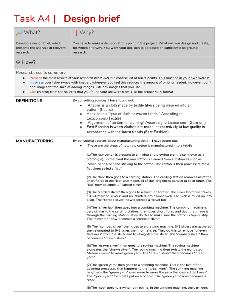 Nathaniel A4 Design Brief Sustainable Design Sewciety | PDF | Loom ...