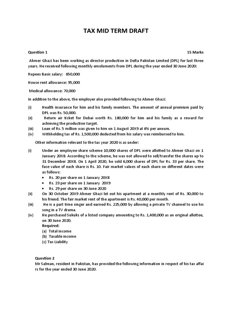 Tax Mid Term Draft: 15 Marks | PDF | Lease | Expense