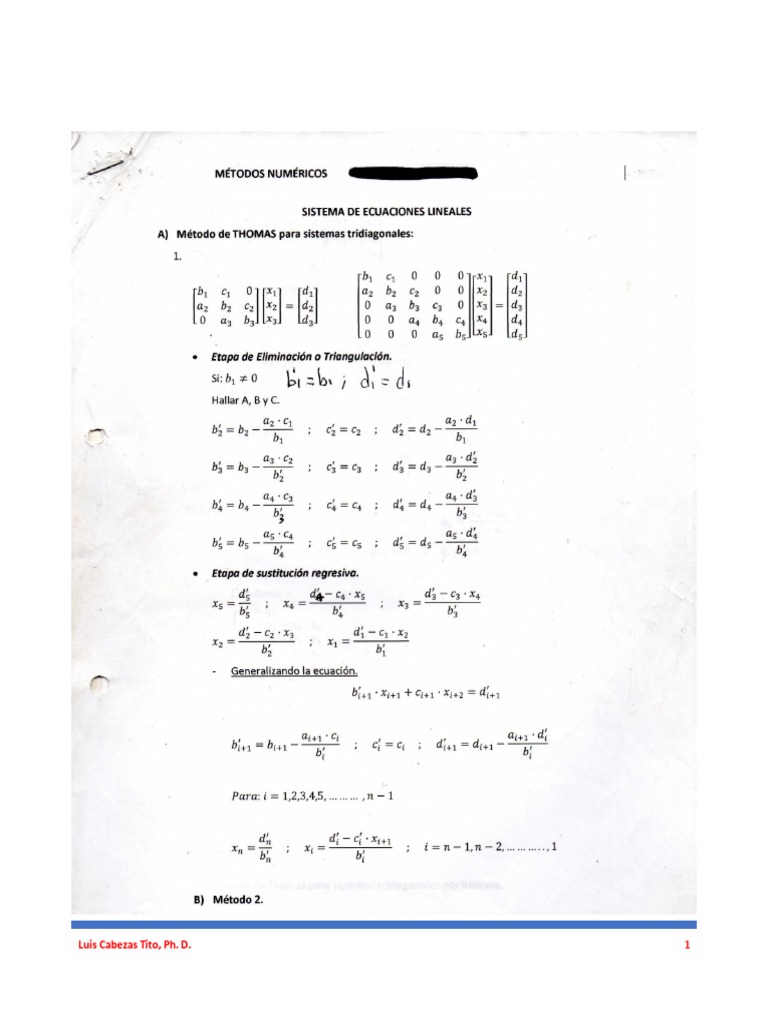 05 SistemasdeEcuaciones-Metodo de Thomas | PDF