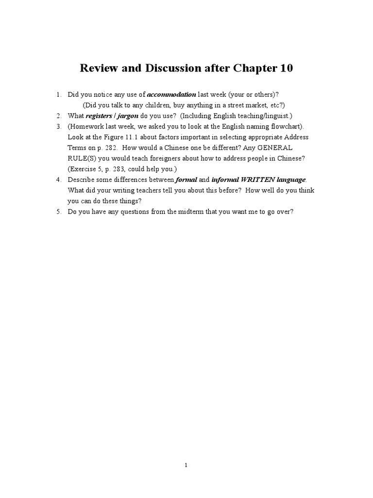 Chapter 10 Review and Discussion Guide | PDF