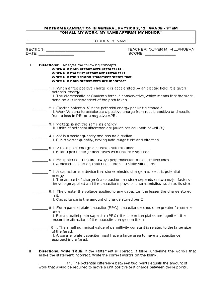 General Physics 2 Midterm Exam Guide | PDF | Capacitance | Capacitor